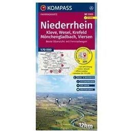 KOMPASS Fahrradkarte 3323 Niederrhein, Kleve, Wesel, Krefeld, M&ouml;nchengladbach, Viersen mit Knotenpunkten 1:70.000