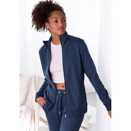 BENCH. LOUNGEWEAR Sweatjacke blau Gr. 44/46 f&uuml;r Damen. Mit Logodruck, Logostickerei. Bequem. Nachhaltig.