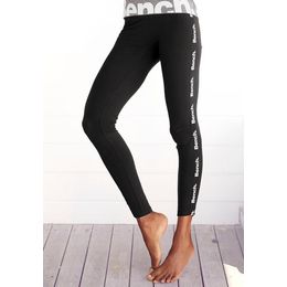 BENCH. LOUNGEWEAR Leggings schwarz Gr. 36/38 f&uuml;r Damen. Mit Logodrucke, Streifenband. Figurbetont. Nachhaltig.
