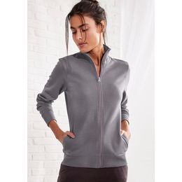 BENCH. LOUNGEWEAR Sweatjacke violett Gr. 32/34 f&uuml;r Damen. Mit Logodruck, Logostickerei. Bequem. Nachhaltig.