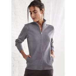 BENCH. LOUNGEWEAR Sweatjacke violett Gr. 36/38 f&uuml;r Damen. Mit Logodruck, Logostickerei. Bequem. Nachhaltig.