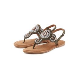 Lascana Zehentrenner 'Sandalette, Sommerschuh, offener Schuh,' gr&uuml;n Gr. 39 f&uuml;r Damen. Mit Zierperlen, Steinchen. Nachhaltig.