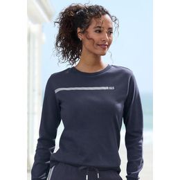 H.I.S. H.I.S Sweatshirt blau Gr. 44/46 f&uuml;r Damen. Rundhals und Logodruck, Print. Bequem. Nachhaltig.