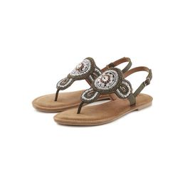 Lascana Zehentrenner 'Sandalette, Sommerschuh, offener Schuh,' gr&uuml;n Gr. 36 f&uuml;r Damen. Mit Zierperlen, Steinchen. Nachhaltig.