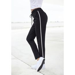 Lascana Jogger Pants schwarz Gr. 40 f&uuml;r Damen. Mit Bindeband, Kontraststreifen. Basic. Nachhaltig.