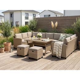 Konifera Gartenlounge-Set &raquo;Rotterdam&laquo; Set, 3x 3er Sofa, 2x Hocker, 1x Tisch 120x82x67cm, inkl. Auflagen, 20 Stk. tlg. Polyrattan, Stahl, Tischplatte 