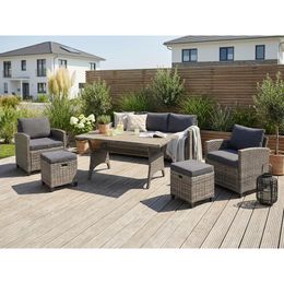 Konifera Gartenlounge-Set &raquo;Amsterdam&laquo; Set, 1x 3er Sofa, 1x 2 Sessel, 2x Hocker, 1xTisch 144,5x74x67cm,Polyrattan, 16 Stk. tlg. Stahl, Ablagefl&auml;che 