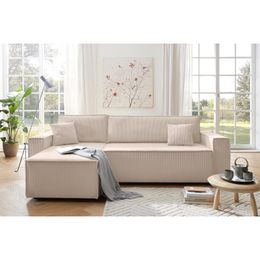 OTTO home Ecksofa &raquo;CASSI L-Form, 241cm - OTTO. Verl&auml;ssliche Qualit&auml;t.&laquo; Schlaffunktion (133/200), Bettkasten, Cord, Unser Tiefpreis beige