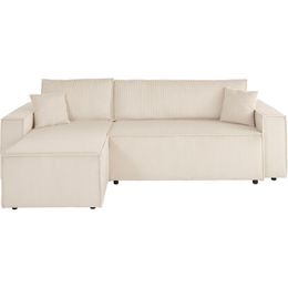 OTTO home Ecksofa &raquo;CASSI L-Form, 241cm - OTTO. Verl&auml;ssliche Qualit&auml;t.&laquo; Schlaffunktion (133/200), Bettkasten, Cord, Unser Tiefpreis beige