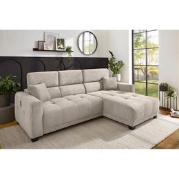 Jockenh&ouml;fer Ecksofa &raquo;Cremona, L-Form, B: 263cm, 30 cm elektrischer Sitztiefenverstellung&laquo; 140kg Belastbarkeit je Sitz, verstellbaren Kopfst&uuml;tzen & USB-Ladeports 