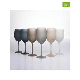 Villa d ́Este 6er-Set: Weingl&auml;ser "Happy Hour" in Blau/ Beige/ Wei&szlig; - 550 ml - 50% | Gedeckter-tisch