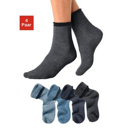 Lavana Damen Kuschelsocken Packung, 4 Stk. tlg. mit Innenfrottee blau 35-38