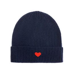 Zwillingsherz Kaschmir-Beanie in Dunkelblau/ Dunkelblau - 62% | Damen-muetzen-caps