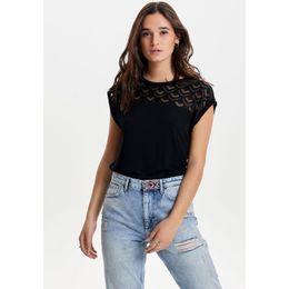 Only Damen Only Spitzenshirt &raquo;ONLNICOLE &ndash; Spitzendetails f&uuml;r eleganten Auftritt im Alltag&laquo; figurbetont, Jersey, Viskose, Rundhals, unifarben schwarz M