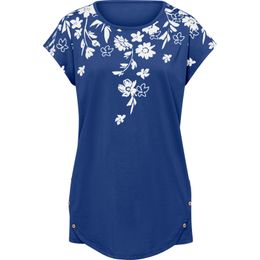Damen Longshirt mit Zierkn&ouml;pfen royalblau-wei&szlig;, Gr&ouml;&szlig;e 52