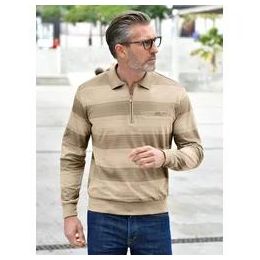 Poloshirt Marco Donati "Langarm-Shirt", Herren, Gr. 44/46, beige (beige, gestreift), 100% Baumwolle, bedruckt, gemustert, ohne Ausschnitt, Shirts