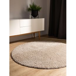 benuta Basic Waschbarer Hochflor Shaggyteppich Soho Beige &oslash; 80 cm rund - Bettvorleger f&uuml;r Schlafzimmer