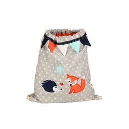 BABY LAL Turnbeutel "FUCHS & IGEL" in Grau/Orange - (L) 35 x (B) 30cm | Gr.: onesize