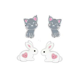 schmuck23 Ohrstecker Set Hase Katze 925 Silber | Gr.: onesize