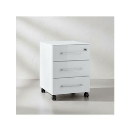 KADIMA DESIGN Rollcontainer Glasfront 3 Schubladen Soft-Close Abschlie&szlig;bar in Wei&szlig; | Gr.: onesize