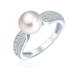 Valero Pearls Ring aus Sterling Silber mit Zirkonia S&uuml;&szlig;wasser-Zuchtperle in silber | Gr.: 64
