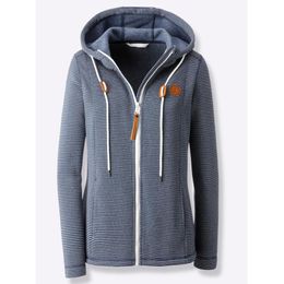 WITT WEIDEN Fleece-Jacke in dunkelblau-ecru-geringelt | Gr.: 48