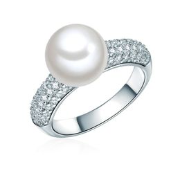 Lulu & Jane Lulu & Jane Perlen-Ring aus Messing mit Zirkonia und Muschelkernperle in silber | Gr.: 52