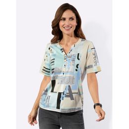 WITT WEIDEN Kurzarm-Shirt in bleu-sand-bedruckt | Gr.: 52