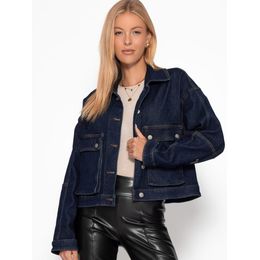 SASSYCLASSY Jeans Jacke mit aufgesetzten Taschen in Dunkelblau | Gr.: M