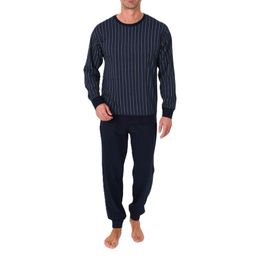 Normann Langarm Schlafanzug Pyjama B&uuml;ndchen Minimalprint in navy | Gr.: 50
