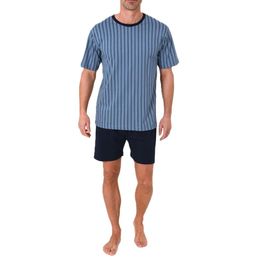 Normann Kurzarm Schlafanzug Shorty Pyjama Minimalprint in blau | Gr.: 54