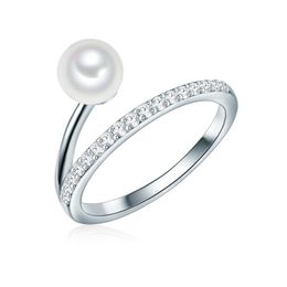 Valero Pearls Ring aus Sterling Silber mit Zirkonia und S&uuml;&szlig;wasser-Zuchtperle in silber | Gr.: 56