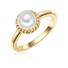 Valero Pearls Ring aus Sterling Silber mit Zirkonia und S&uuml;&szlig;wasser-Zuchtperle in gelbgold | Gr.: 50