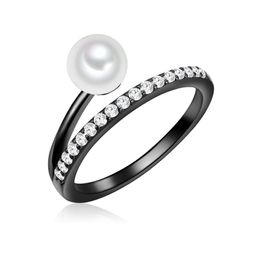 Valero Pearls Ring aus Sterling Silber mit Zirkonia und S&uuml;&szlig;wasser-Zuchtperle in schwarz | Gr.: 54