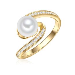 Valero Pearls Ring aus Sterling Silber mit Zirkonia und S&uuml;&szlig;wasser-Zuchtperle in gelbgold | Gr.: 58