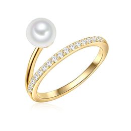 Valero Pearls Ring aus Sterling Silber mit Zirkonia S&uuml;&szlig;wasser-Zuchtperle in gelbgold | Gr.: 54