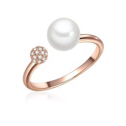Valero Pearls Ring aus Sterling Silber mit Zirkonia und S&uuml;&szlig;wasser-Zuchtperle in ros&eacute;gold | Gr.: 62