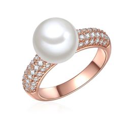 Lulu & Jane Lulu & Jane Perlen-Ring aus Messing mit Zirkonia und Muschelkernperle in ros&eacute;gold | Gr.: 54