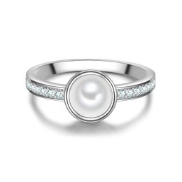 Trilani Ring aus Sterling Silber mit Zirkonia und Muschelkernperle in silber | Gr.: 60