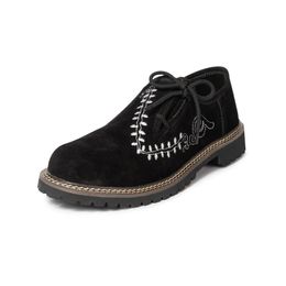 PAULGOS Haferlschuhe Trachten Schn&uuml;rschuh Echtleder Stickerei in Schwarz | Gr.: 39