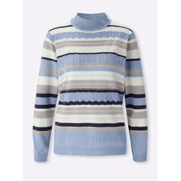 Sieh an! Stehkragen-Pullover in bleu-ecru-gemustert | Gr.: 40