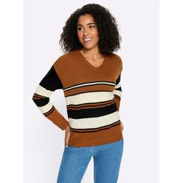 Sieh an! Langarm-Pullover in cognac-schwarz-gemustert | Gr.: 54