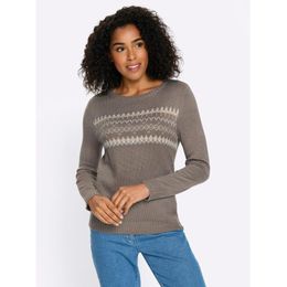 Sieh an! Langarm-Pullover in taupe-beige-gemustert | Gr.: 54