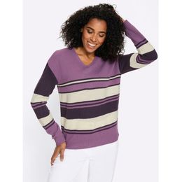 Sieh an! Langarm-Pullover in violett-aubergine-gemustert | Gr.: 38