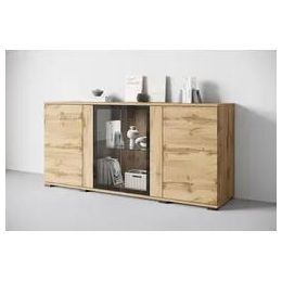 Sideboard Home Affaire "Caro, modernes Design mit Glaseins&auml;tzen, Breite 150 cm", braun (eichefarben votan), B:150cm H:70cm T:39,5cm, FSC-zertifizierter Holzwerkstoff, Sideboards, Sideboard, Grifflose Fronten mit Push-to-Open, h&ouml;henverstellbare Einlegeb&ouml;den