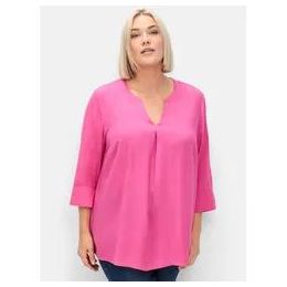 Longbluse sheego, Damen, Gr. 52, pink (fuchsia), 100% Viskose, unifarben, V-Ausschnitt, Blusen Longbluse