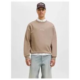 Jack & Jones Sweatshirt JACK & JONES "JORNORREBRO EMB SWEAT CREW NOOS", Herren, Gr. XS, mocha meringue, angeraute Sweatware, Obermaterial: 89% Baumwolle, 11% Polyester, bedruckt, unifarben, relaxed fit normal, Rundhals, Rippb&uuml;ndchen, Sweatshirts Sweatshirt, mit Logo Print