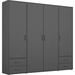 Dreht&uuml;renschrank Rauch "Kleiderschrank Schrank Garderobe W&auml;scheschrank VOYAGER", grau (graumetallic, griffe graumetallic), B:187cm H:194cm T:53cm, Holzwerkstoff, Schr&auml;nke, Dreht&uuml;renschrank, mit 2 modernen Griffvarianten, mit Au&szlig;enschubladen MADE IN GERMANY, Topseller