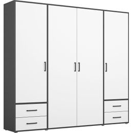 Dreht&uuml;renschrank Rauch "Kleiderschrank Schrank Garderobe W&auml;scheschrank VOYAGER", grau (graumetallic, alpinwei&szlig;, griffe graumetallic), B:187cm H:194cm T:53cm, Holzwerkstoff, Schr&auml;nke, Dreht&uuml;renschrank, mit 2 modernen Griffvarianten, mit Au&szlig;enschubladen MADE IN GERMANY, Topseller