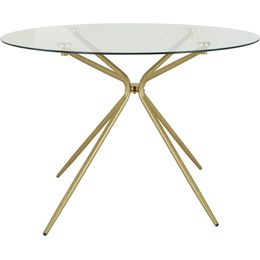 Glastisch OTTO HOME "Silvi, TOPSELLER", gold (glas, messing, messing, glas), B:110cm H:74cm T:110cm, Tische, rund, &Oslash; 110 cm, Metallgestell in messingfarben